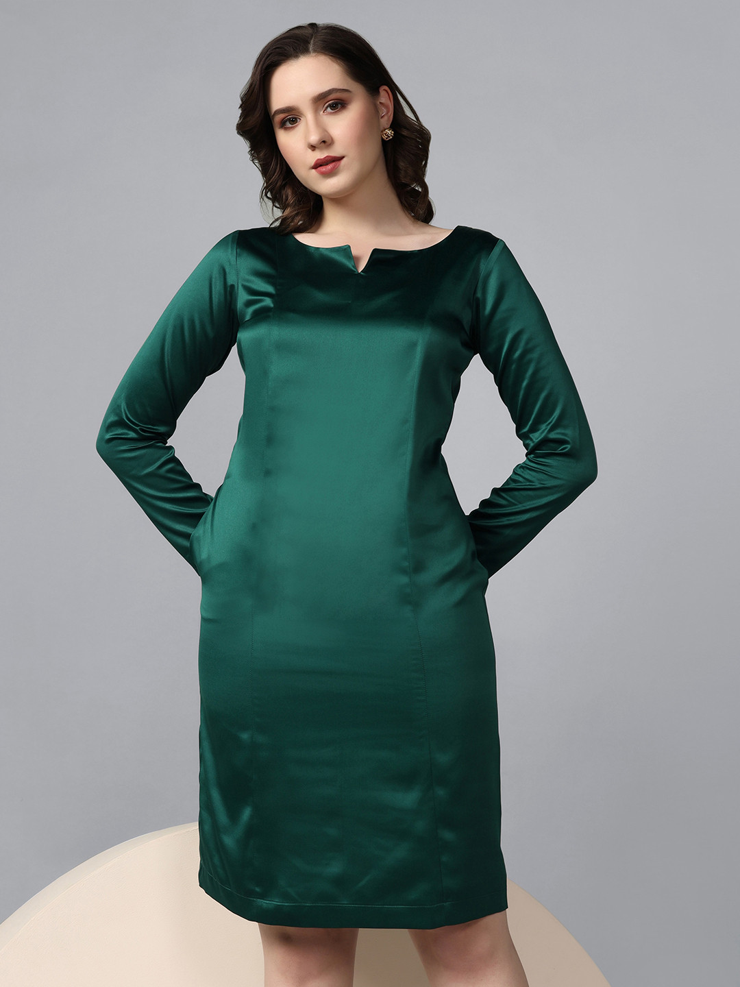Buy PowerSutra Notch Neck Satin Sheath Dress - Dresses for Women ...
