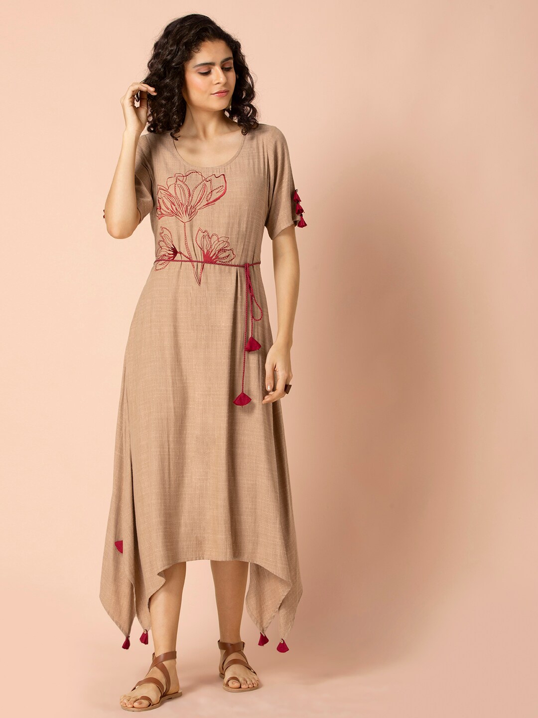 Buy Indya Floral Embroidered Asymmetric Fit And Flare Dress Dresses For