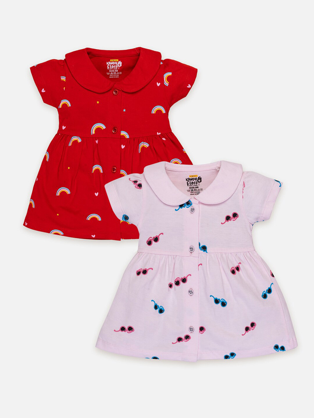 Buy AMUL Kandyfloss Girls Pack Of 2 Print Peter Pan Collar Fit & Flare ...