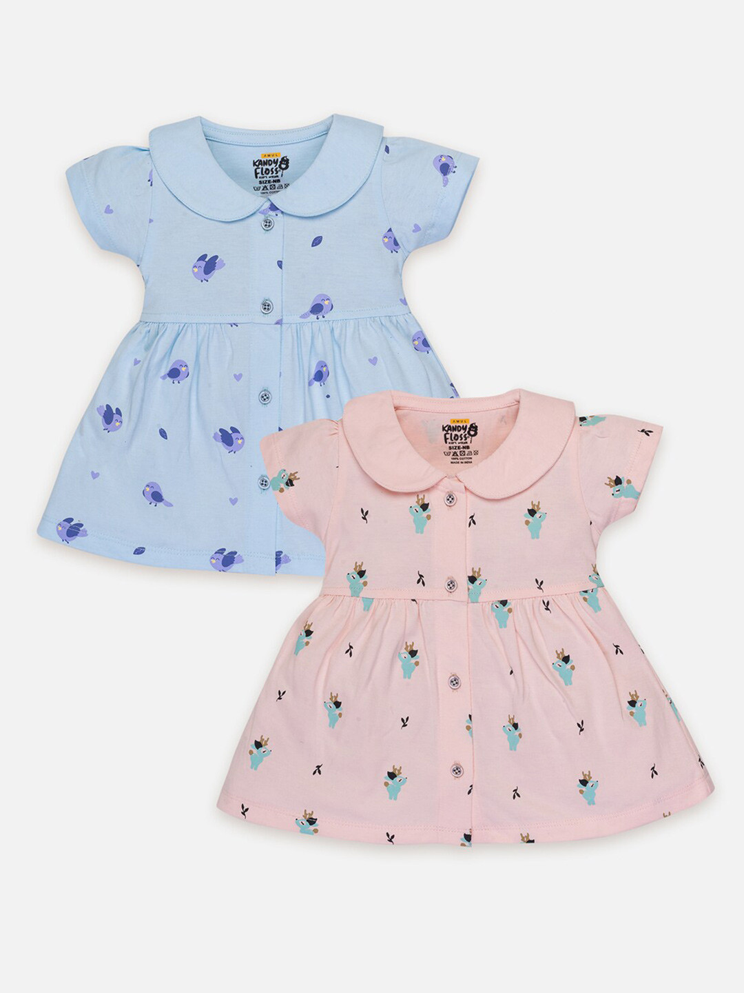 Buy AMUL Kandyfloss Girls Pack Of 2 Print Peter Pan Collar Fit & Flare ...