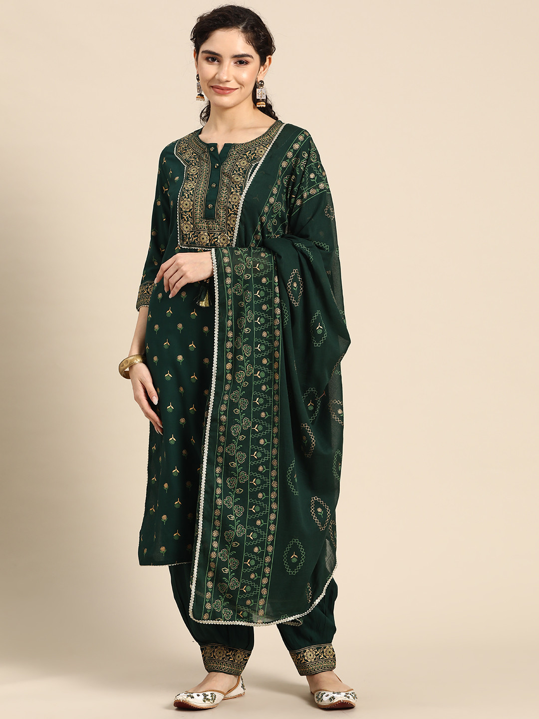 Buy Prakhya Floral Printed Regular Gotta Patti Kurta With Palazzos ...