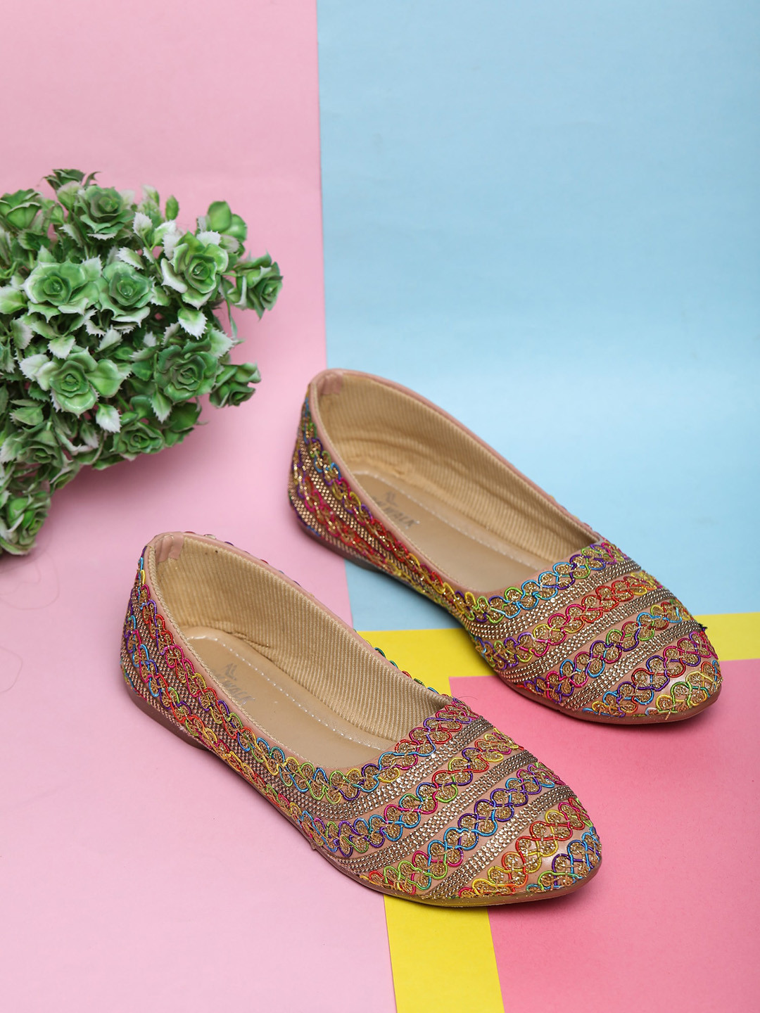 Buy Moonwalk Women Round Toe Embellished Flat Ballerinas - Flats for ...