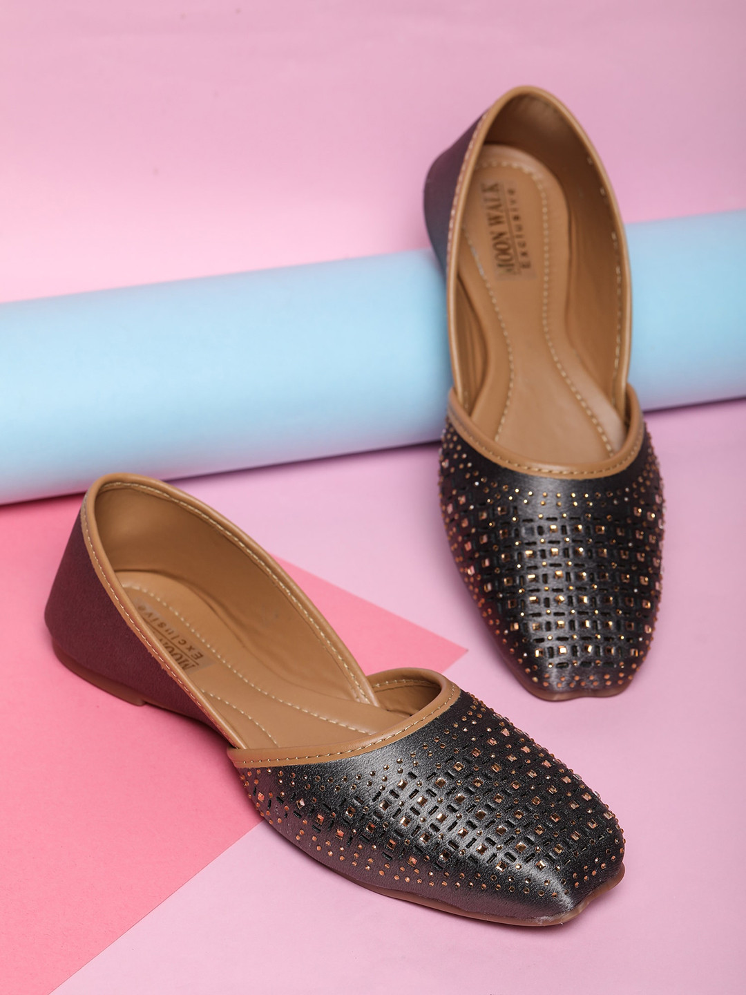 Buy Moonwalk Women Square Toe Mojaris With Laser Cuts Flats - Flats for ...