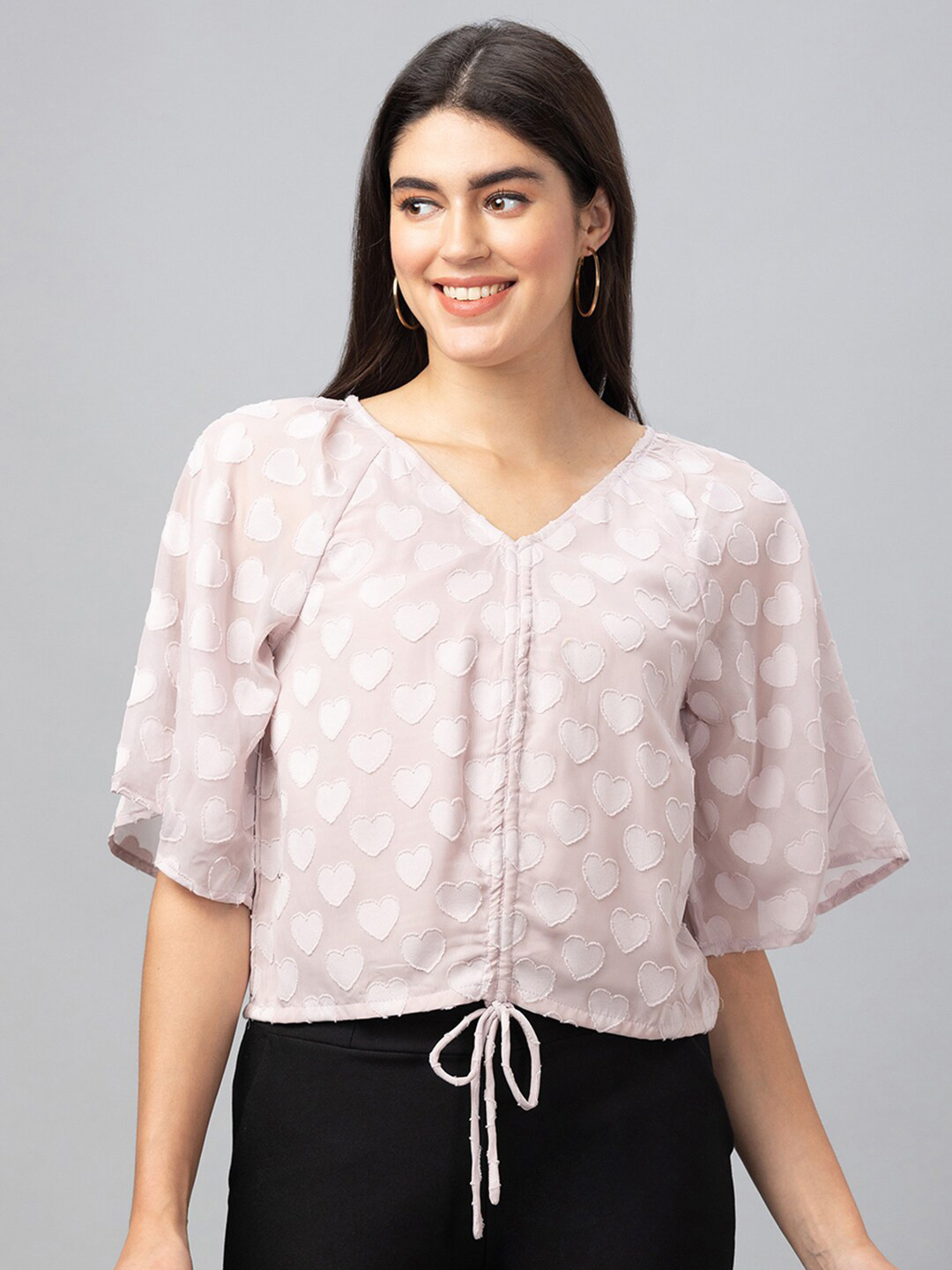 Buy Globus Self Design Flared Sleeve V Neck Georgette Top - Tops for ...