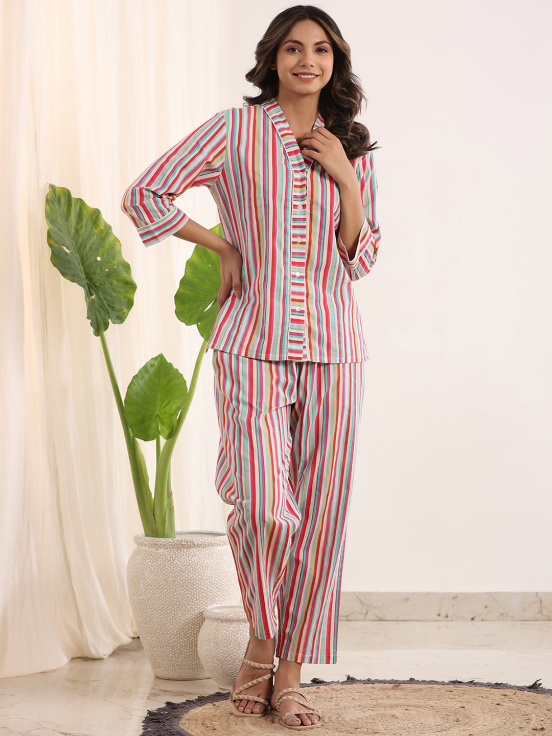Buy SANSKRUTIHOMES Striped Night Suit - Night Suits for Women 22331322 ...