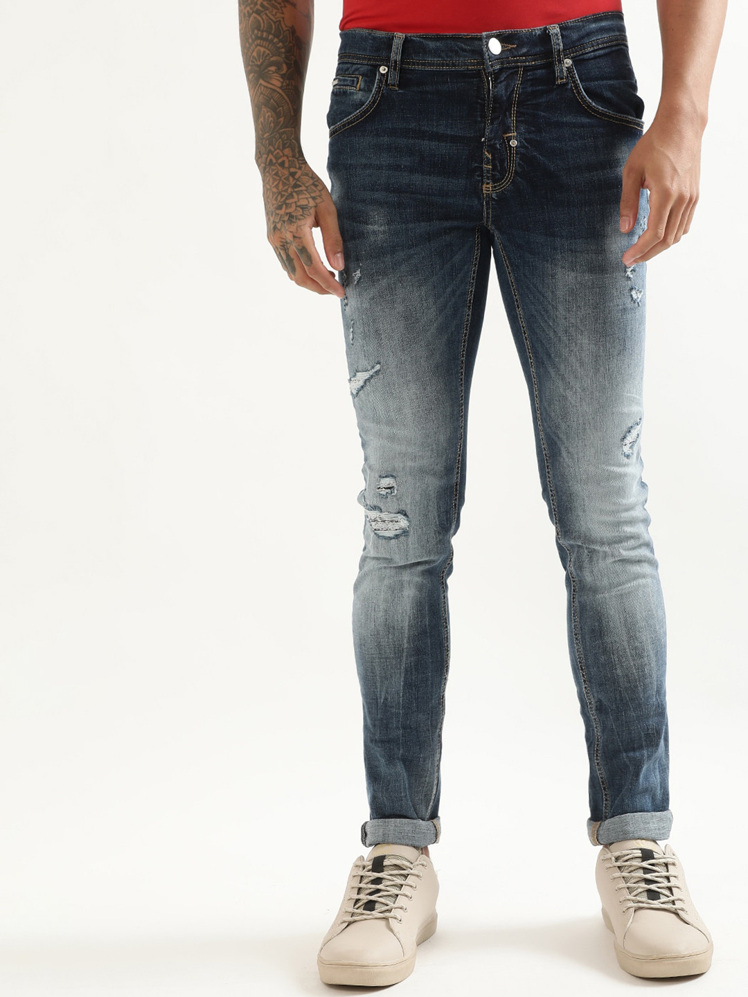 Buy Antony Morato Men Super Skinny Fit Mildly Distressed Heavy Fade ...