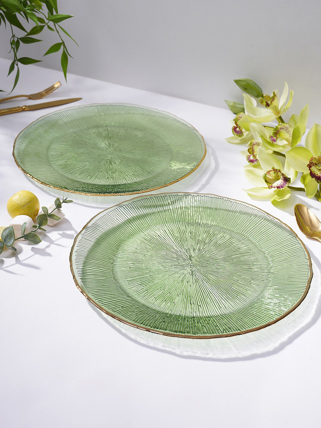 Buy Pure Home And Living Green 2 Pieces Textured Radial Glass Glossy ...