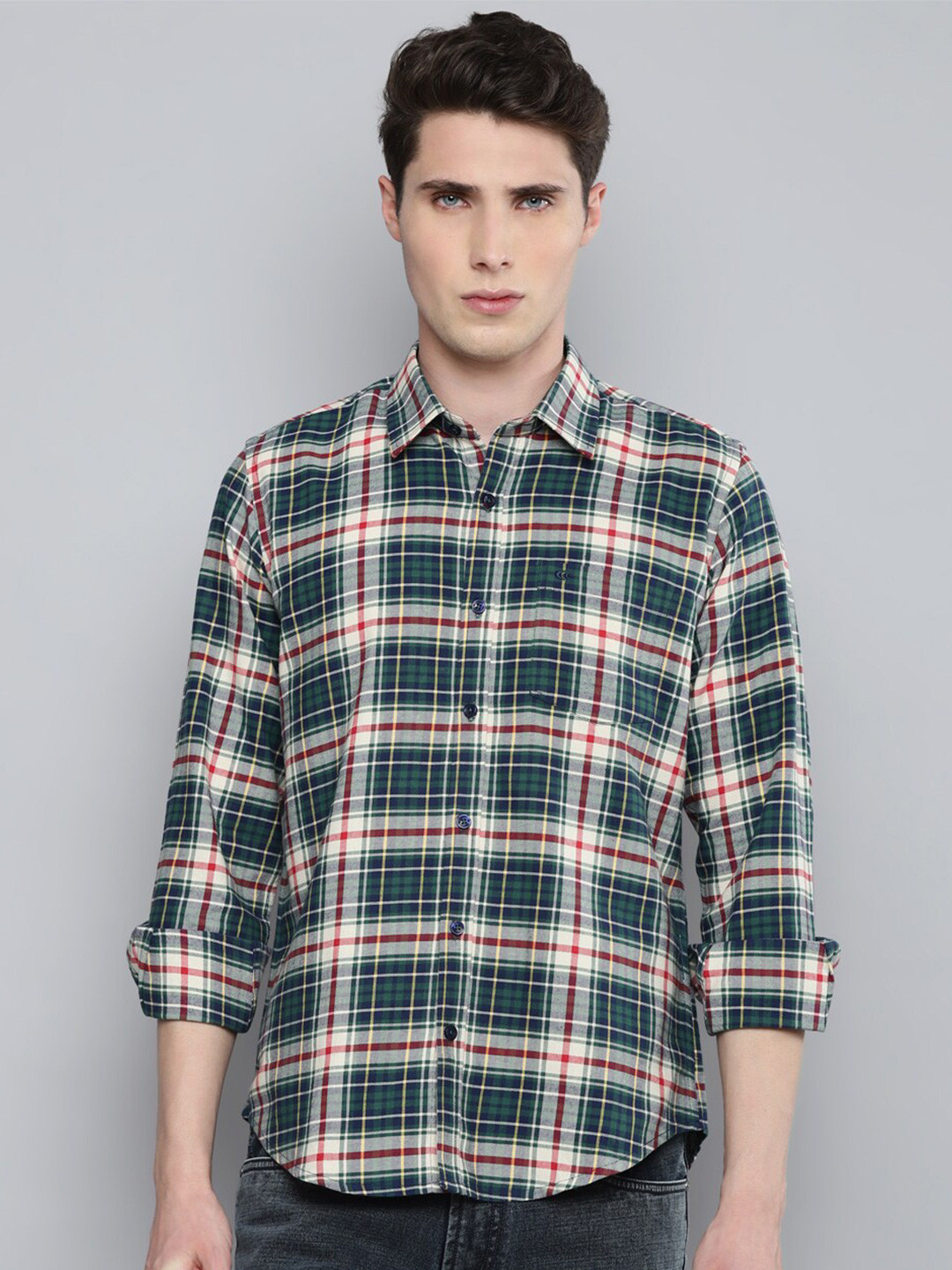 Buy Allen Cooper Slim Fit Tartan Checks Opaque Checked Cotton Casual ...