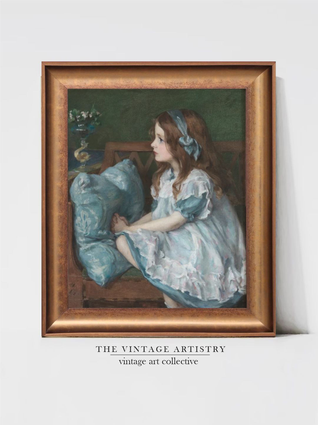 Buy THE VINTAGE ARTISTRY Gold Toned & Blue Vintage Girl Portrait ...