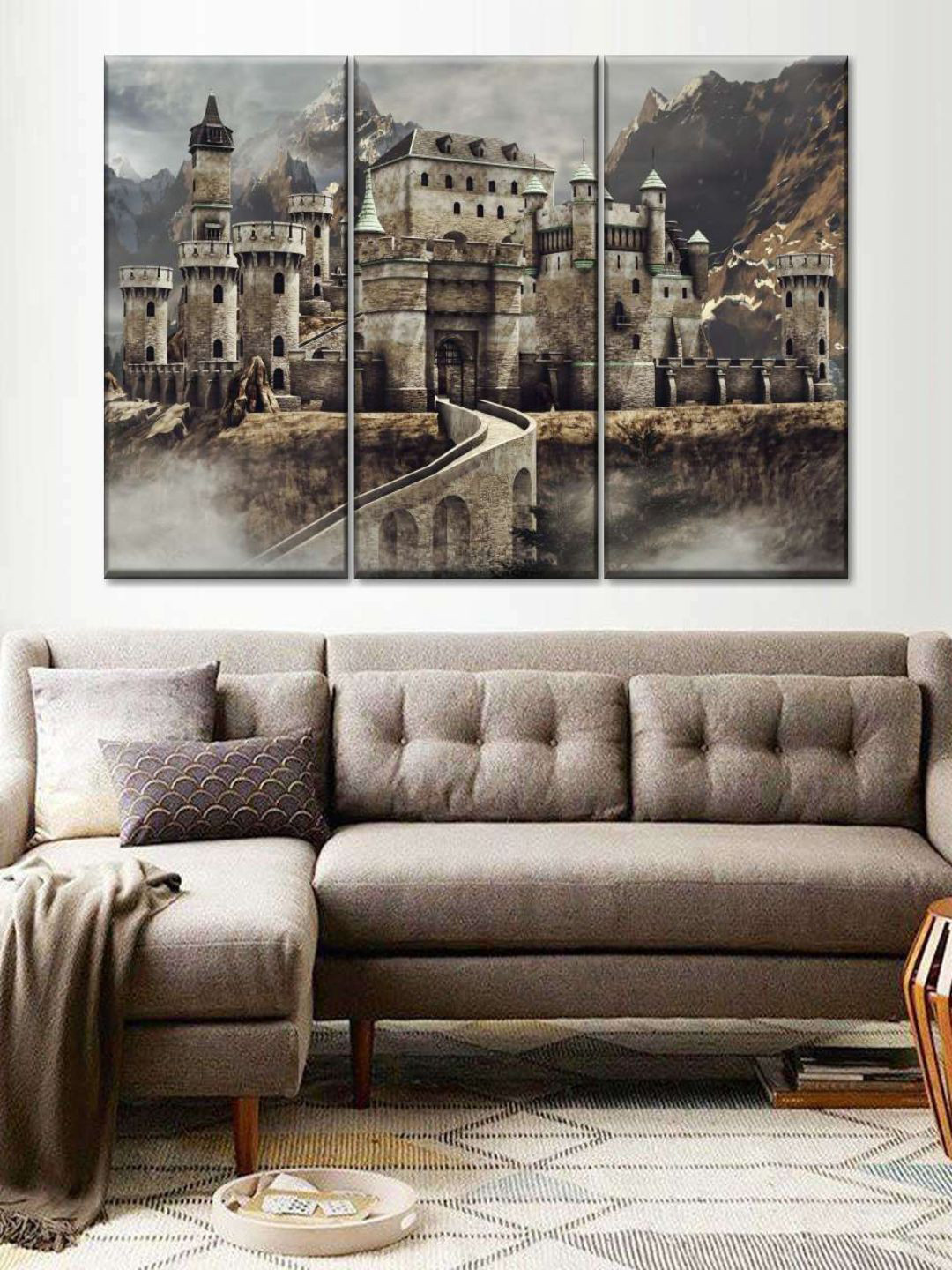 Buy POSTERS AND TRUSS 3 Pcs Brown Medieval Castle Painting Canvas Wall ...