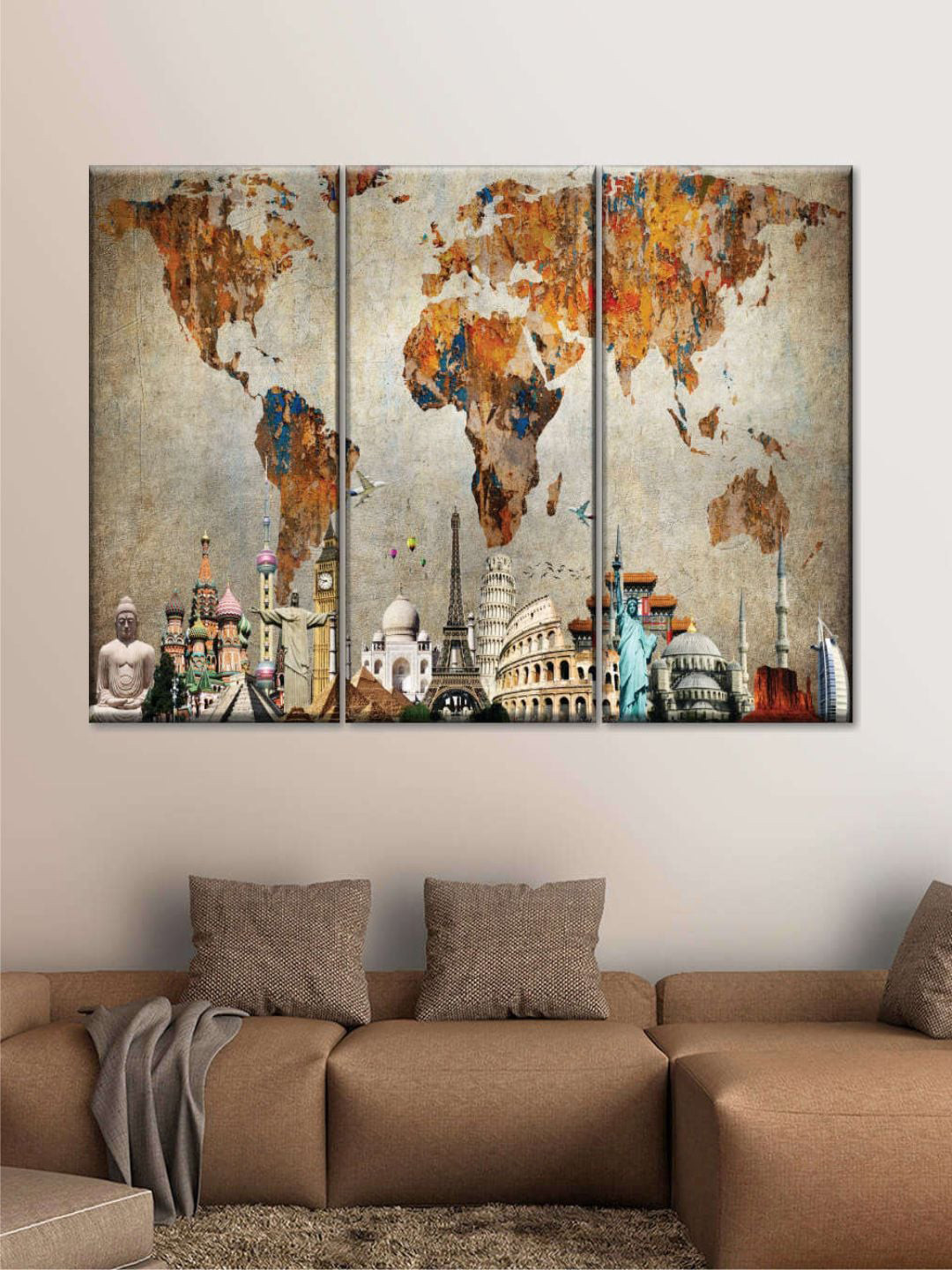 Buy POSTERS AND TRUSS 3 Pcs Brown & Blue Wonder Of World Map Push Pin ...
