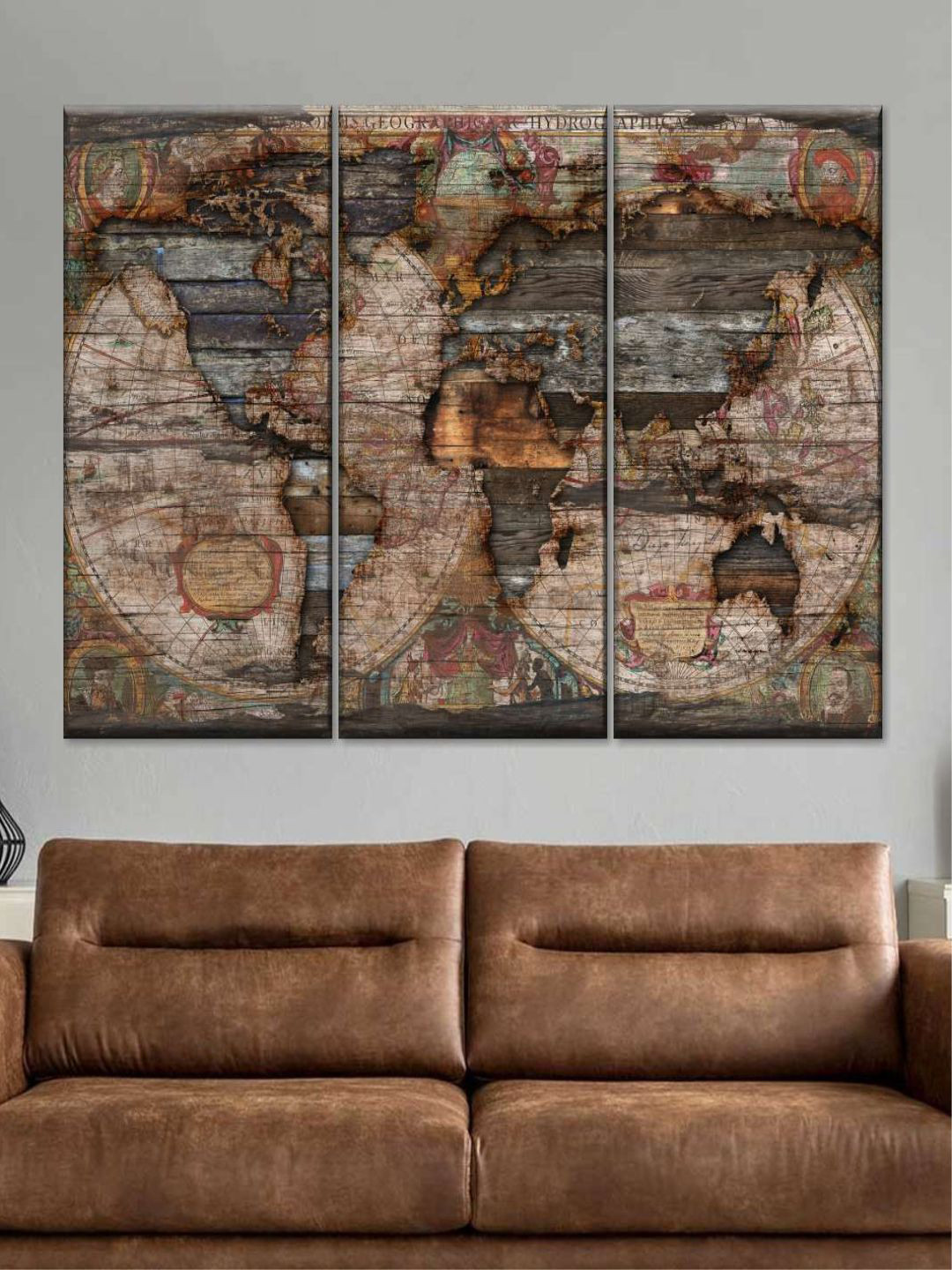 Buy POSTERS AND TRUSS 3 Pcs Brown & Beige Reclaimed Map Framed Wall ...