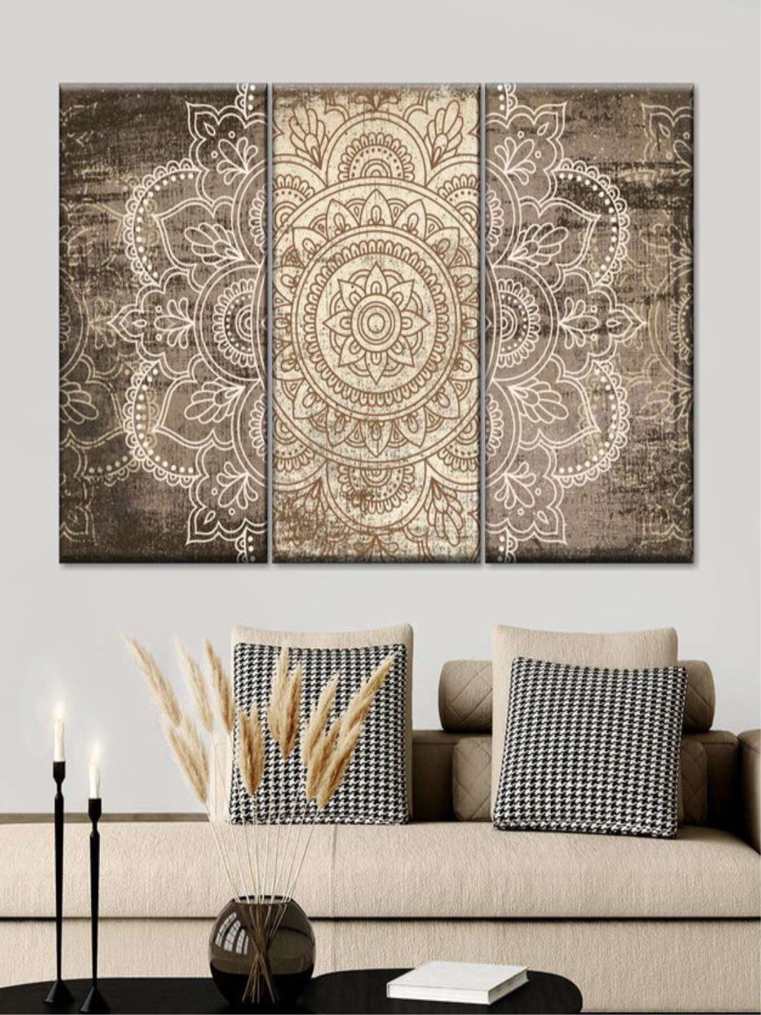 Buy POSTERS AND TRUSS 3 Pcs Green & White Mandala Framed Wall Painting ...