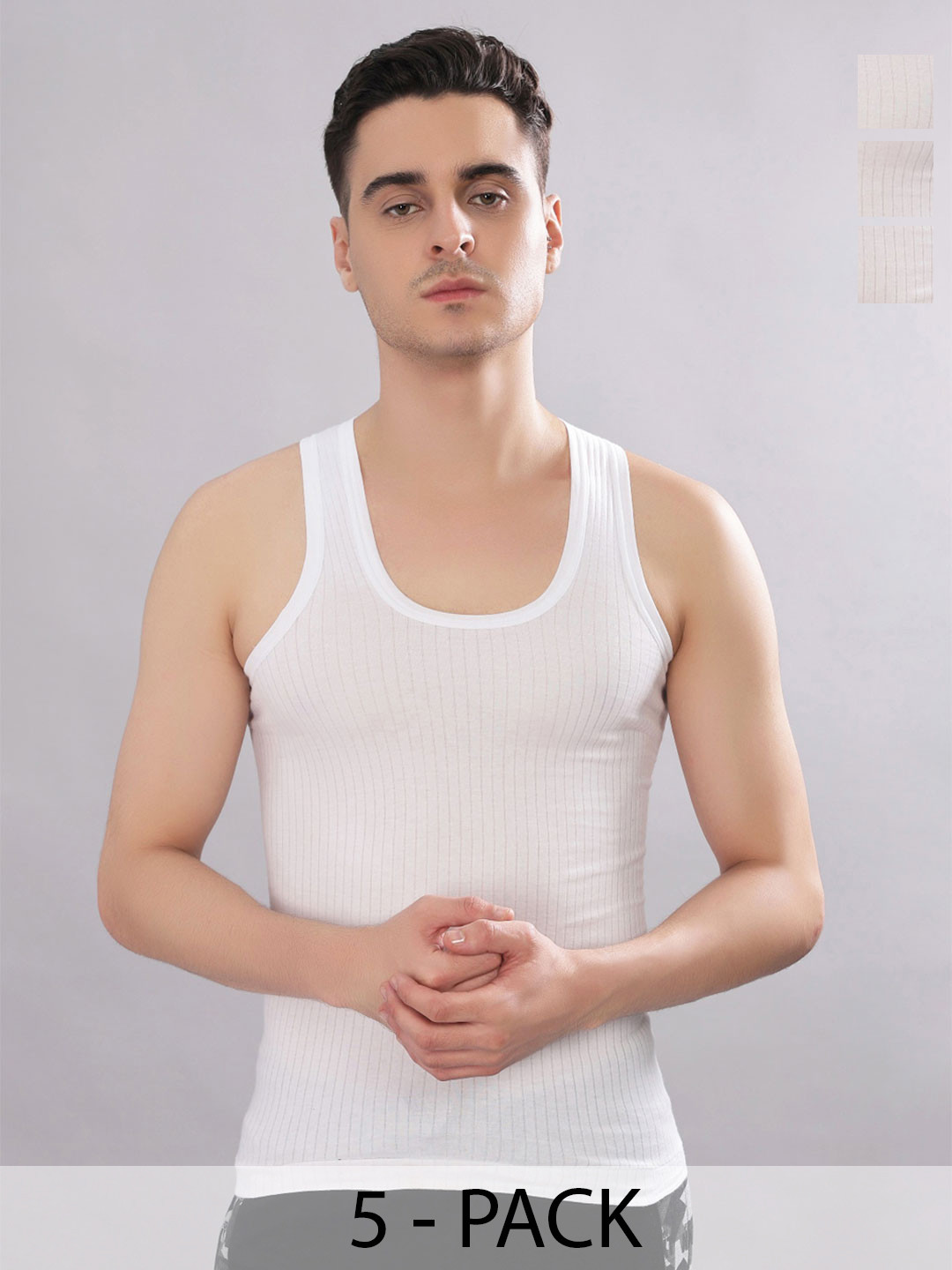 Buy Dollar Bigboss Men Solid Pack Of 5 Cotton Vest - Innerwear Vests ...