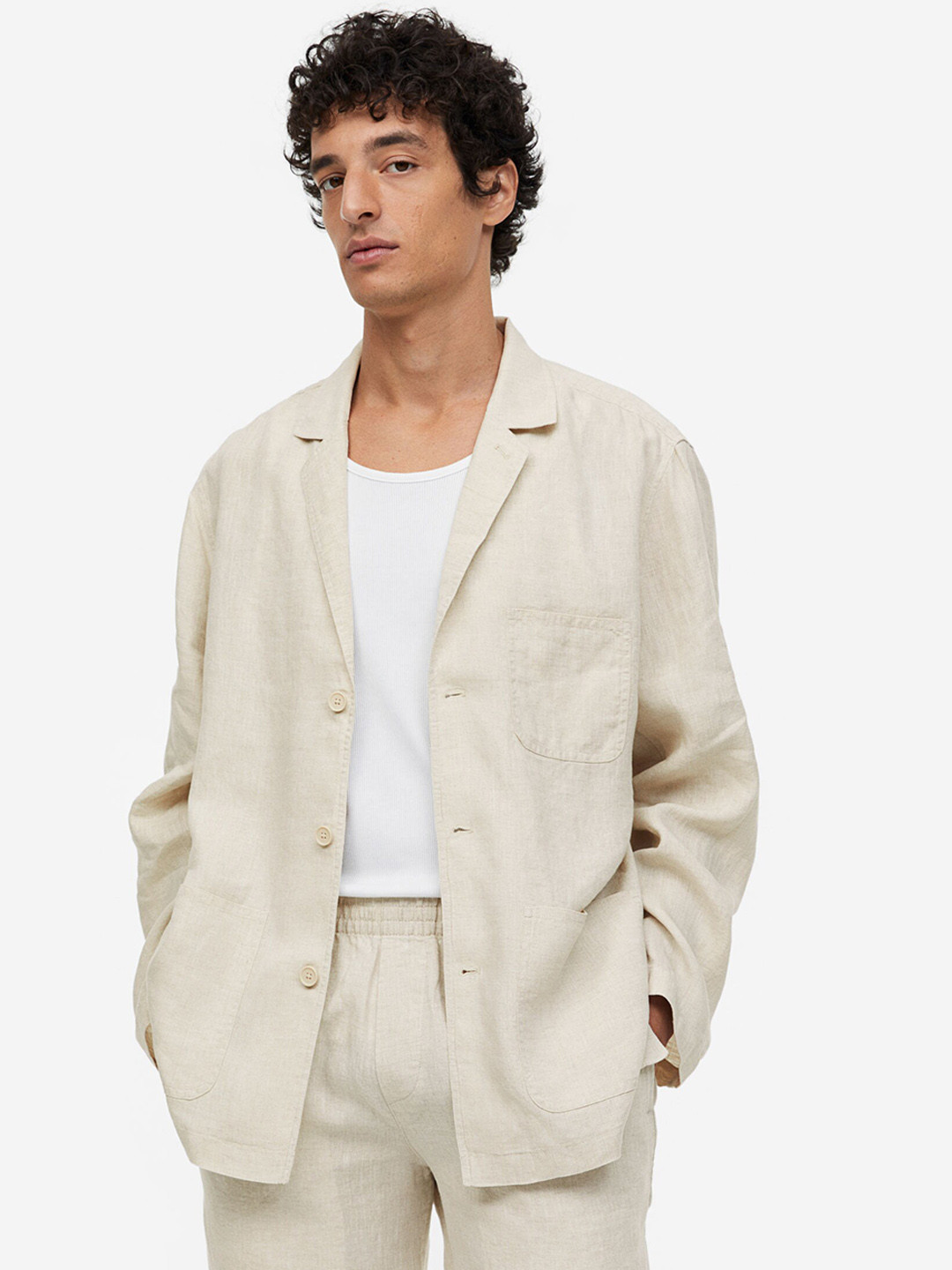 Buy H&M Men Regular Fit Unconstructed Linen Jacket - Blazers for Men ...