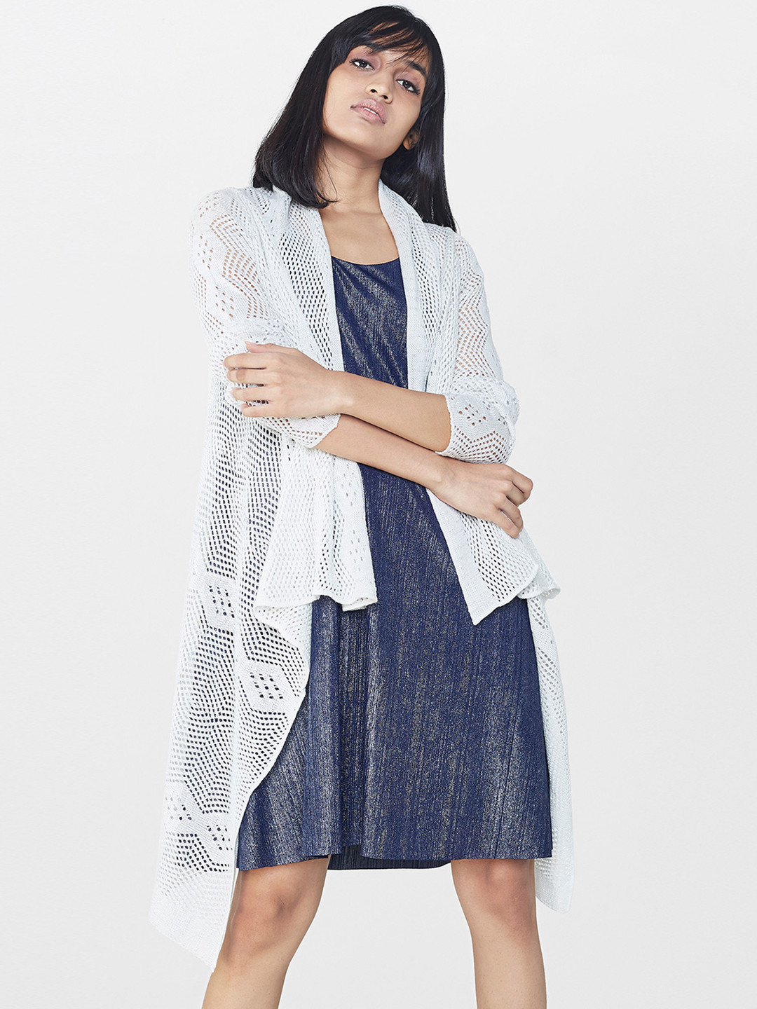 Buy AND Off White Solid Open Front Shrug - Shrug for Women 2234445 | Myntra