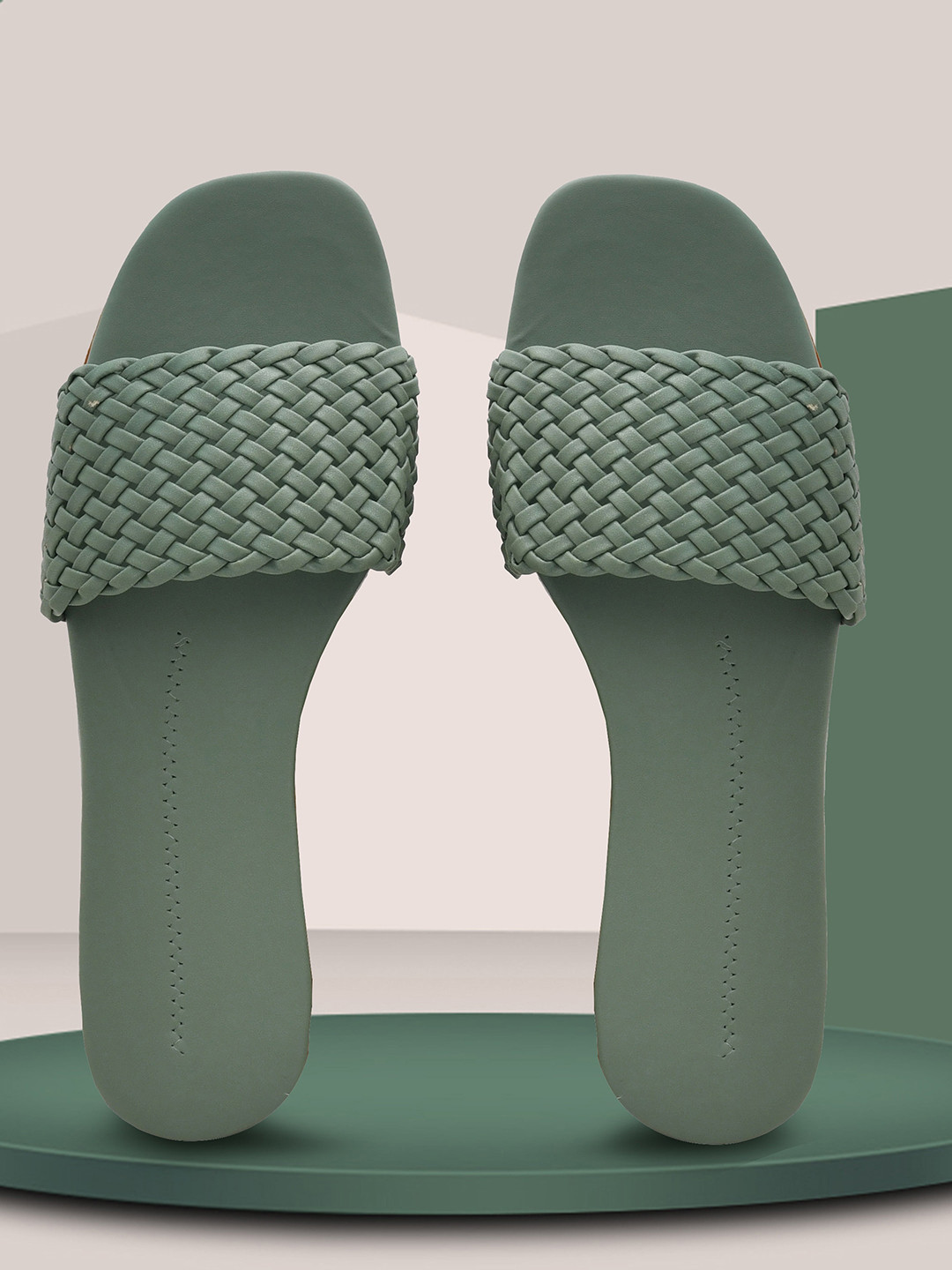 Buy OLIVE MIST Women Woven Design Open Toe Flats - Flats for Women ...