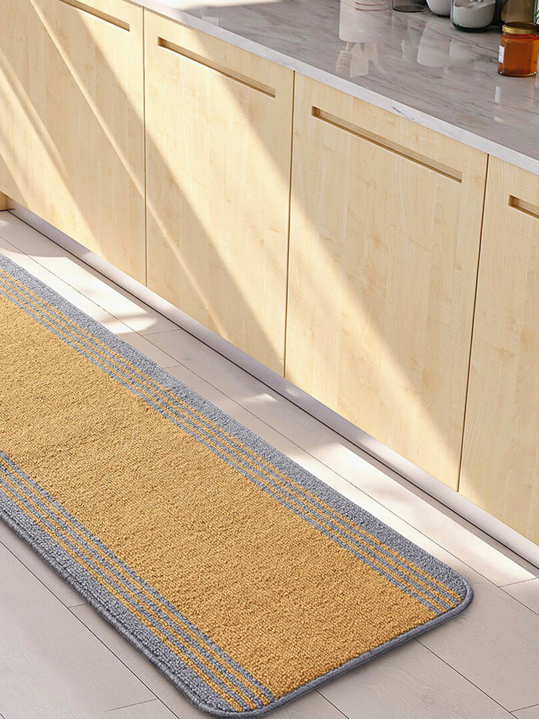 Buy Saral Home Power Runner Yellow & Grey Self Design Antiskid Runner ...