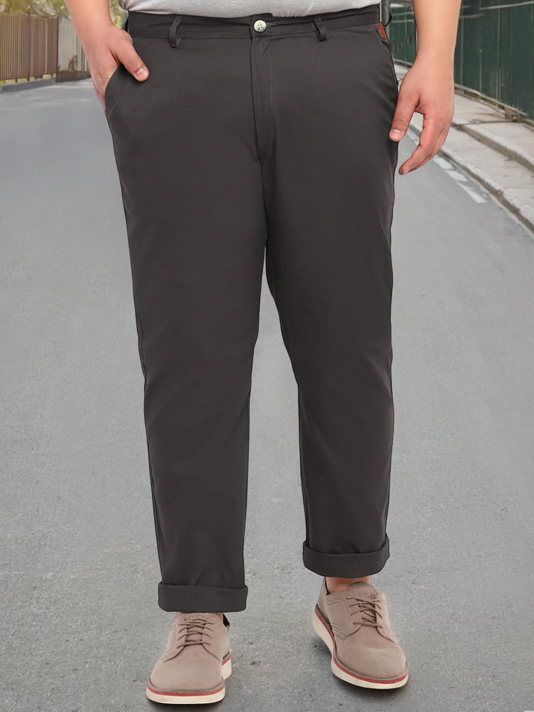 Buy Urbano Plus Men Cotton Mid Rise Flat Front Plain Chinos Trousers ...