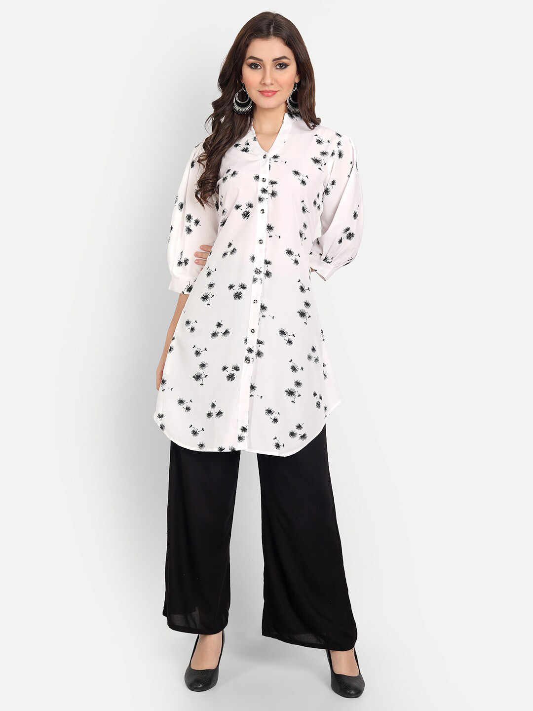Buy Rudraaksha Creations Mandarin Collar Printed Tunic - Tunics for ...