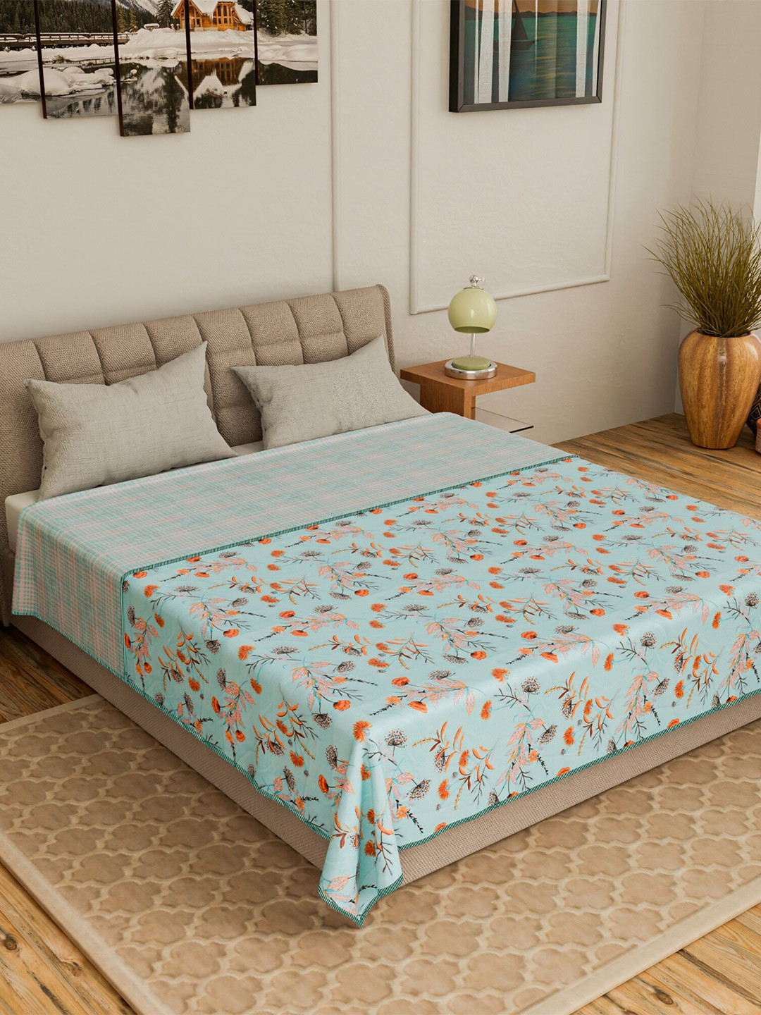 Buy CURIOUS LIFESTYLE Turquoise Blue & Orange Summer 150 GSM Reversible ...