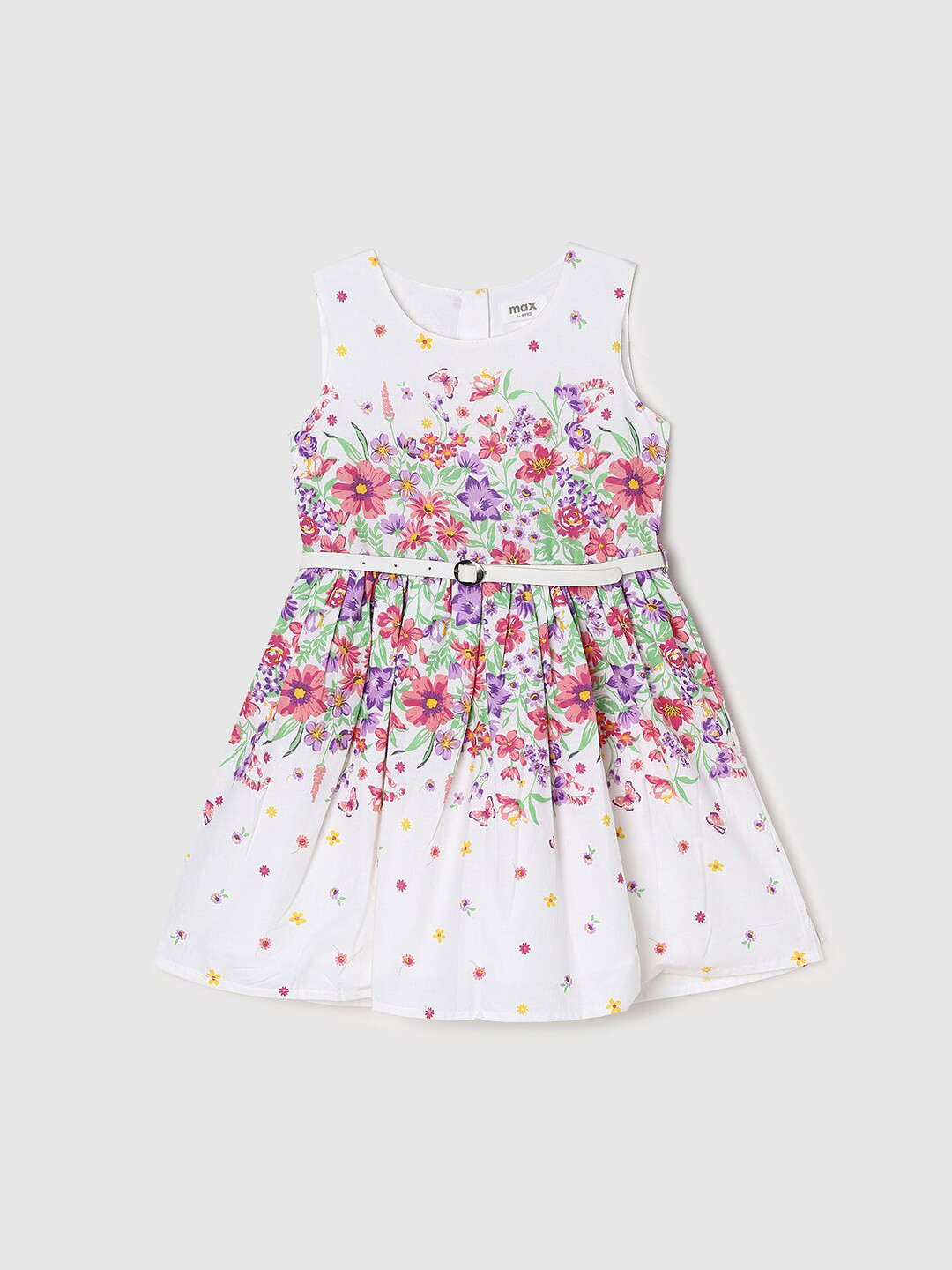 Buy Max Girls Floral Printed Fit & Flare Pure Cotton Dress With Belt ...