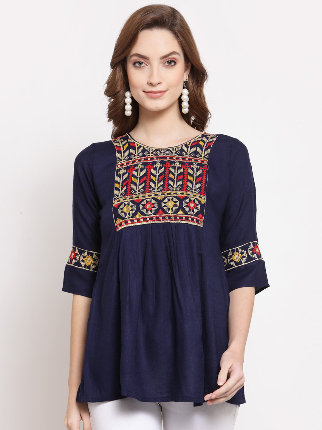 Buy SERONA FABRICS Floral Embroidered Ethnic Tunic - Tunics for Women ...