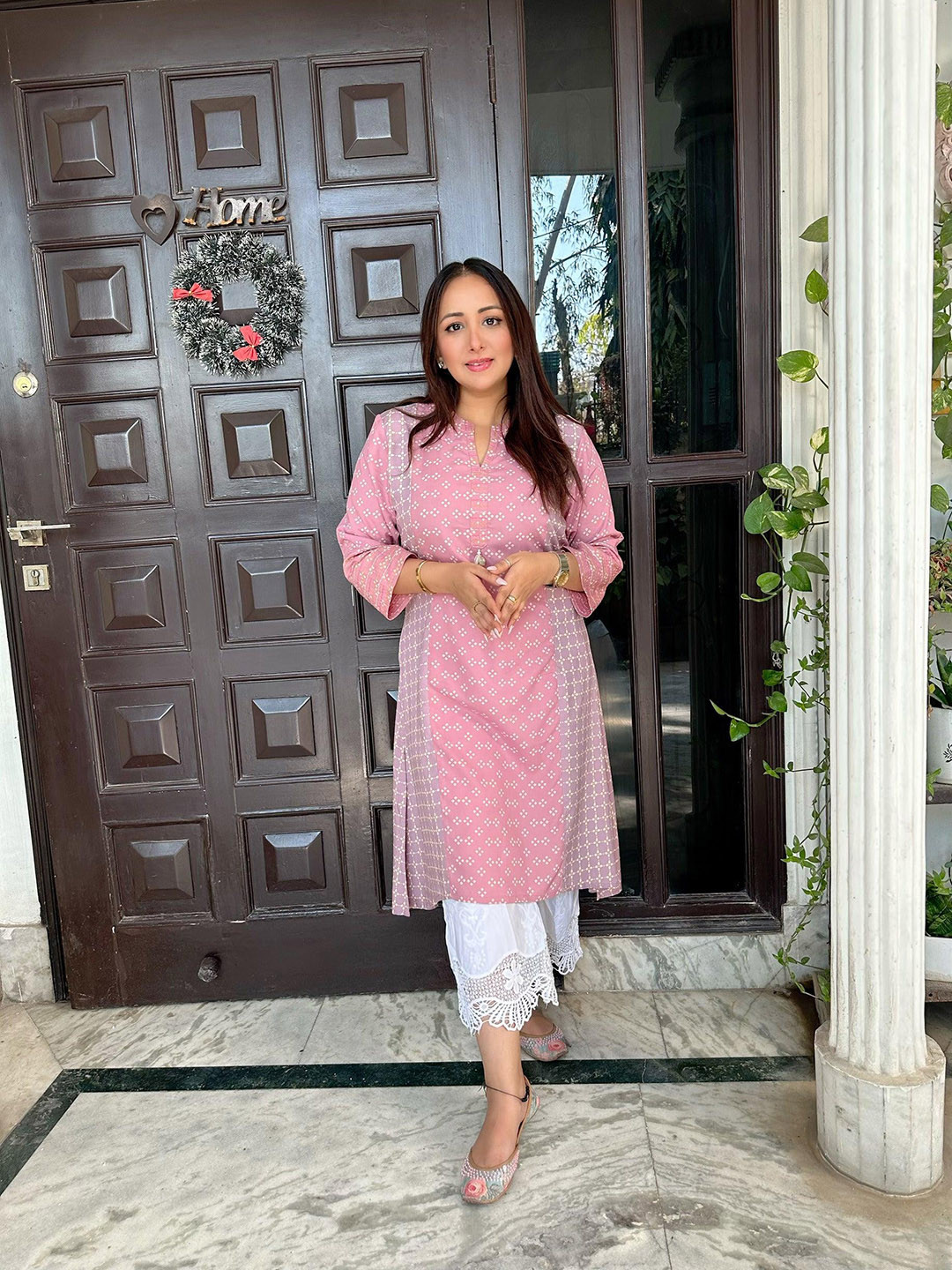 Buy Lakshita Ethnic Motifs Printed Band Collar Thread Work Georgette ...