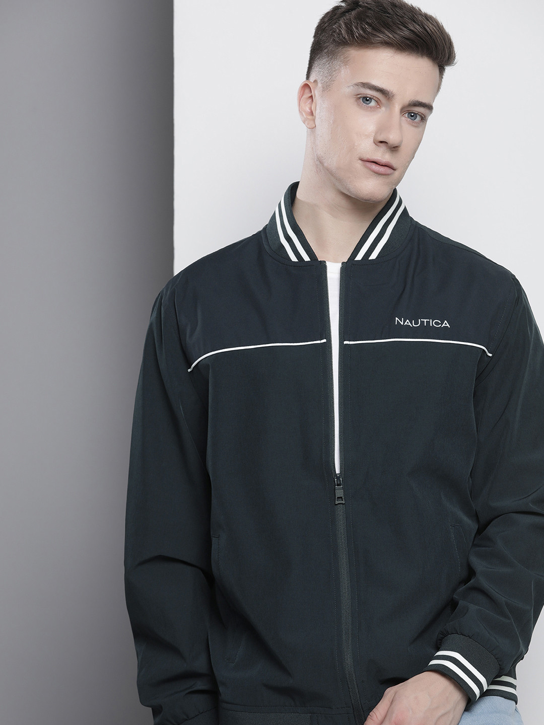 Buy Nautica Solid Long Sleeves Varsity Jacket - Jackets for Men ...