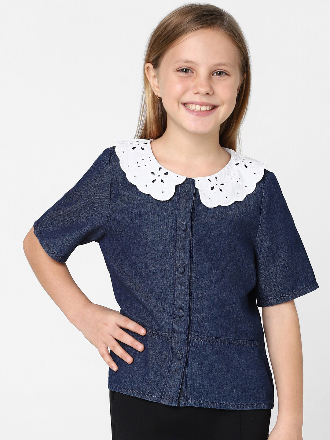 Buy KIDS ONLY Girls Peter Pan Collar Cotton Shirt Style Top - Tops for ...