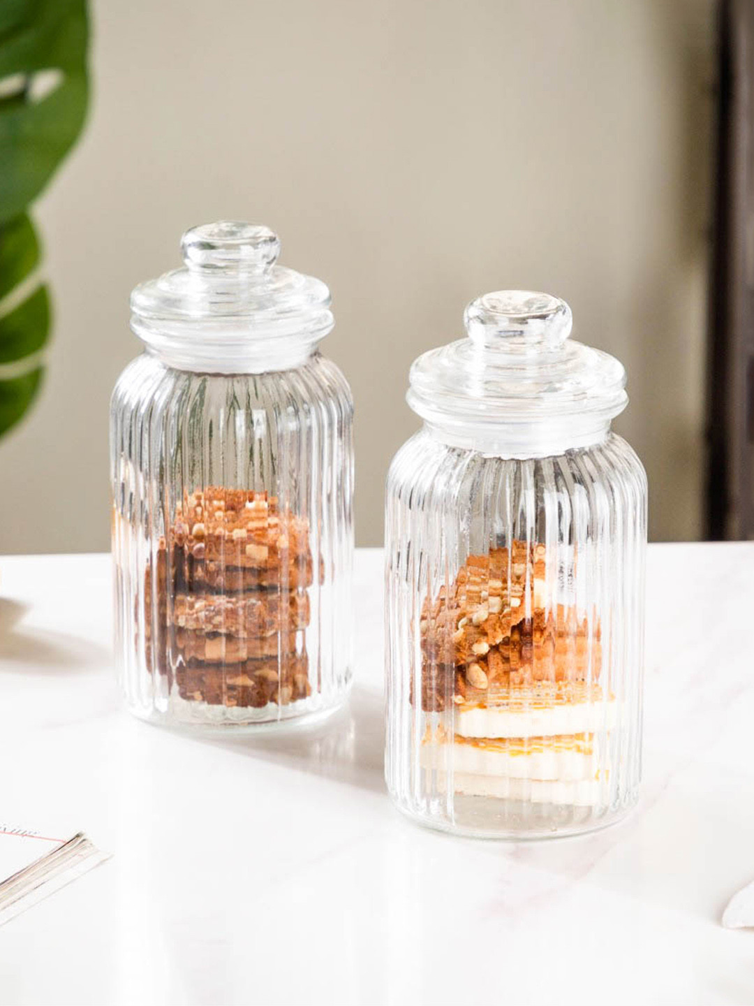 Buy Nestasia Transparent 2 Pieces Textured Glass Airtight Storage Jars ...