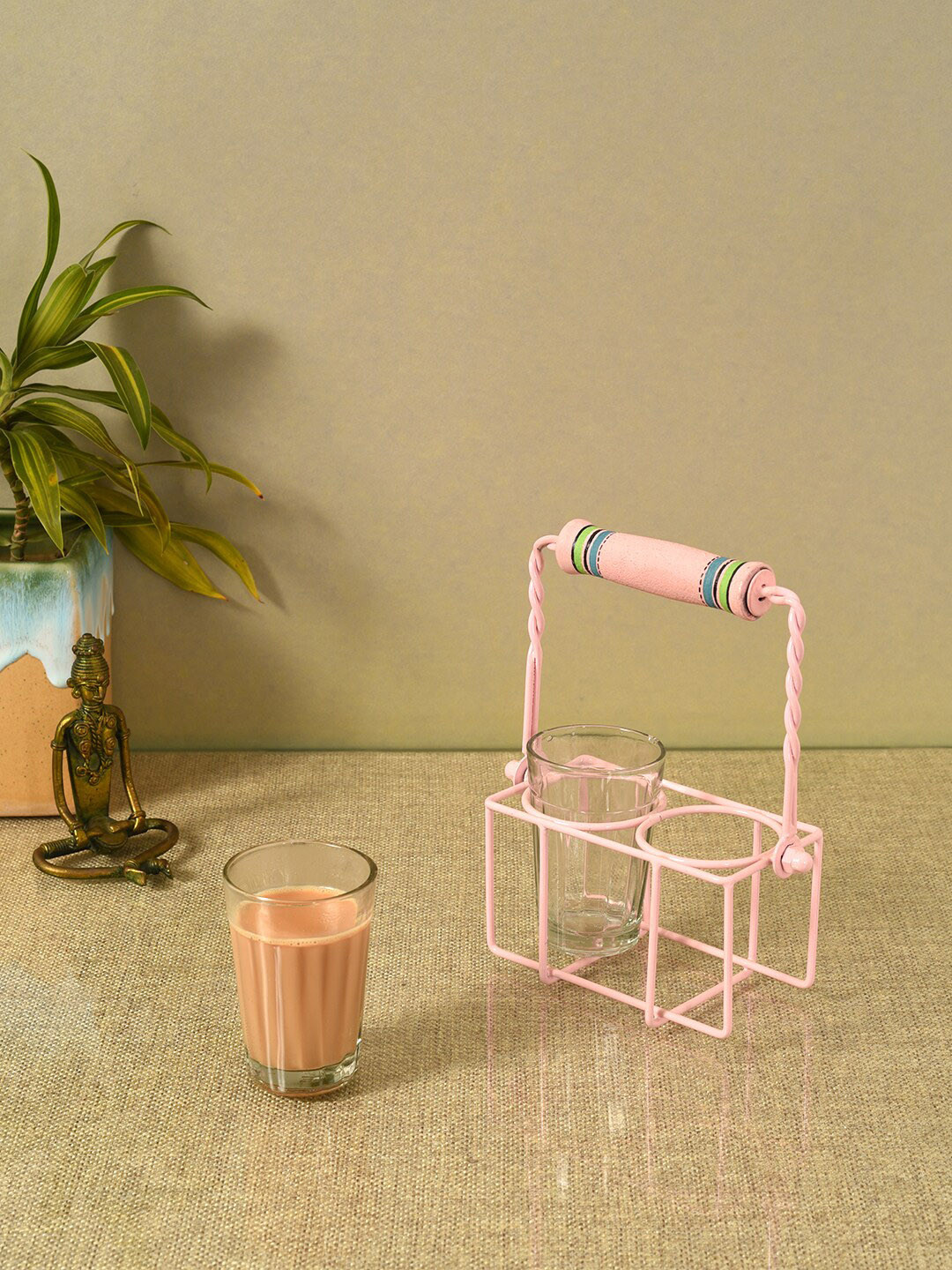 Buy AAKRITI ART CREATIONS Pink 3 Pieces Cutting Chai Stand With Glass ...