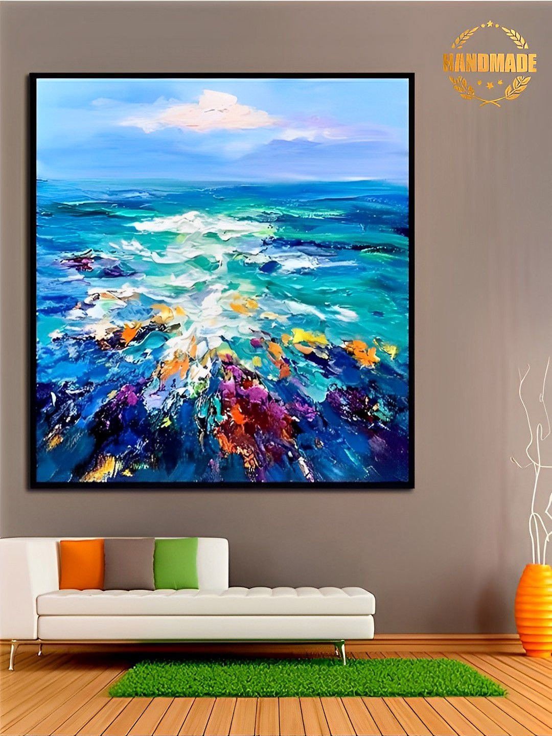 Buy THE HANDMADE FLAIR Blue Textured Painting Wall Art - Wall Art for ...