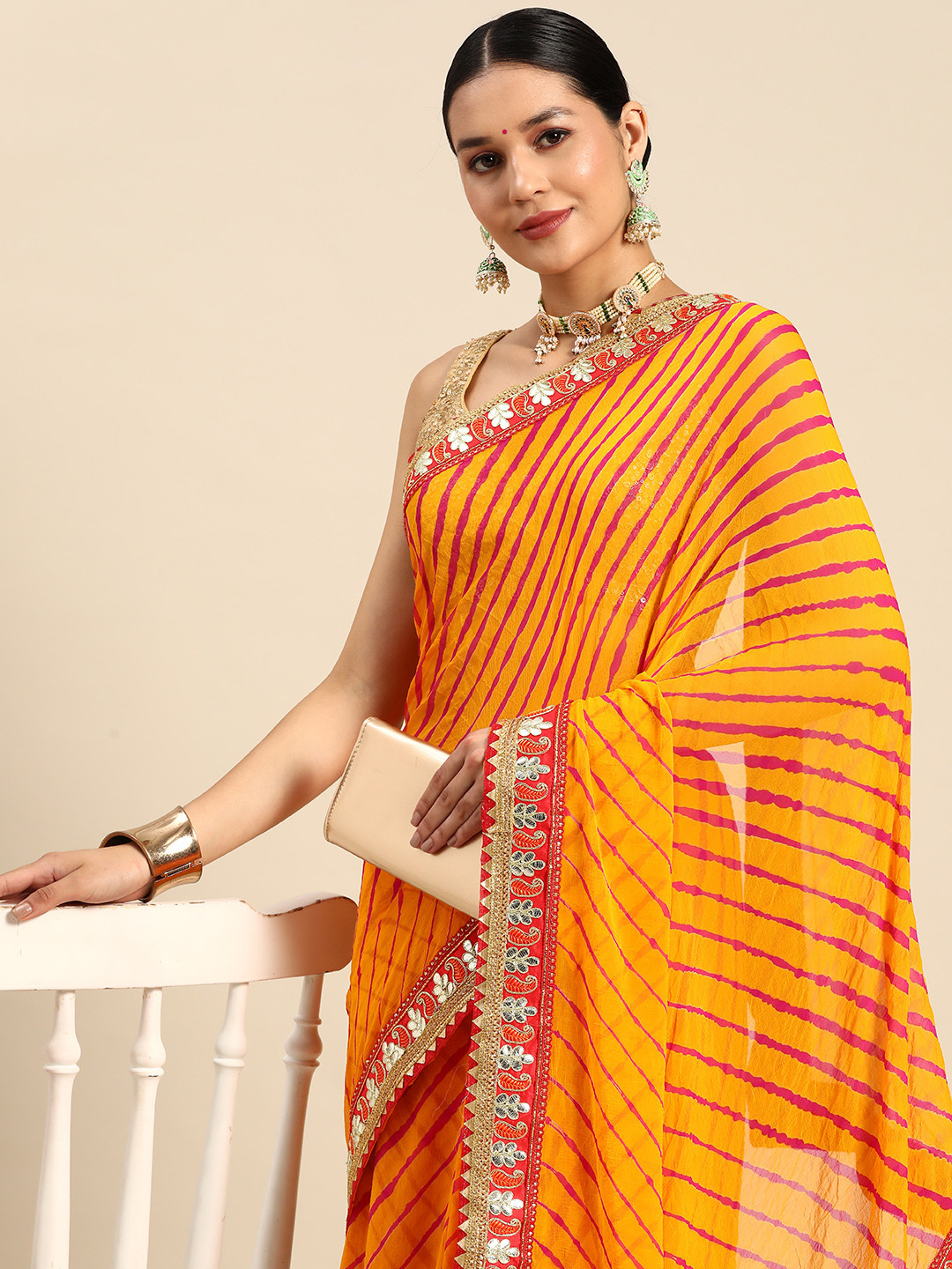Buy SAARYA Leheriya Gotta Patti Pure Chiffon Leheriya Saree - Sarees ...
