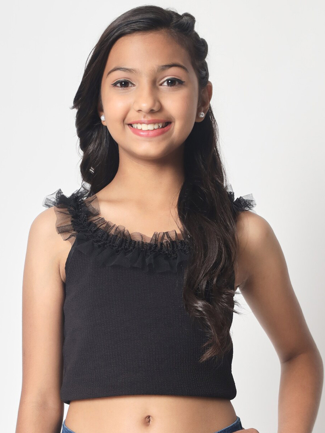 Buy Studio Rasa Girls Sleeveless Ruffles Crop Top - Tops for Girls ...