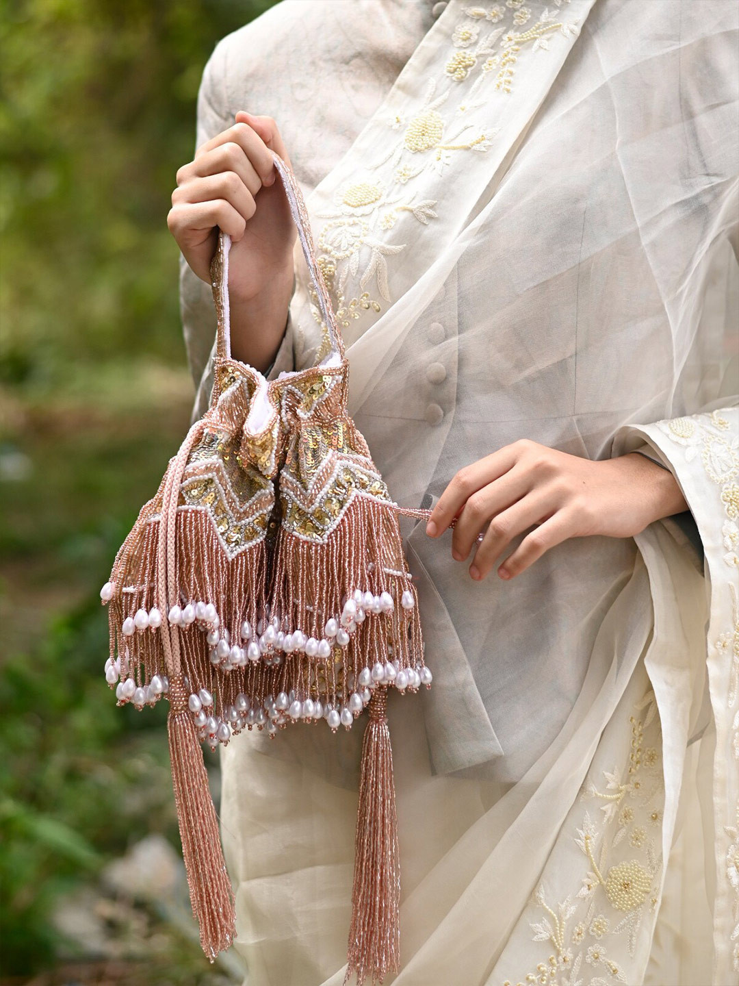 Buy ODETTE Women Embroidered Potli Wrist Loop Clutch - Clutches for ...