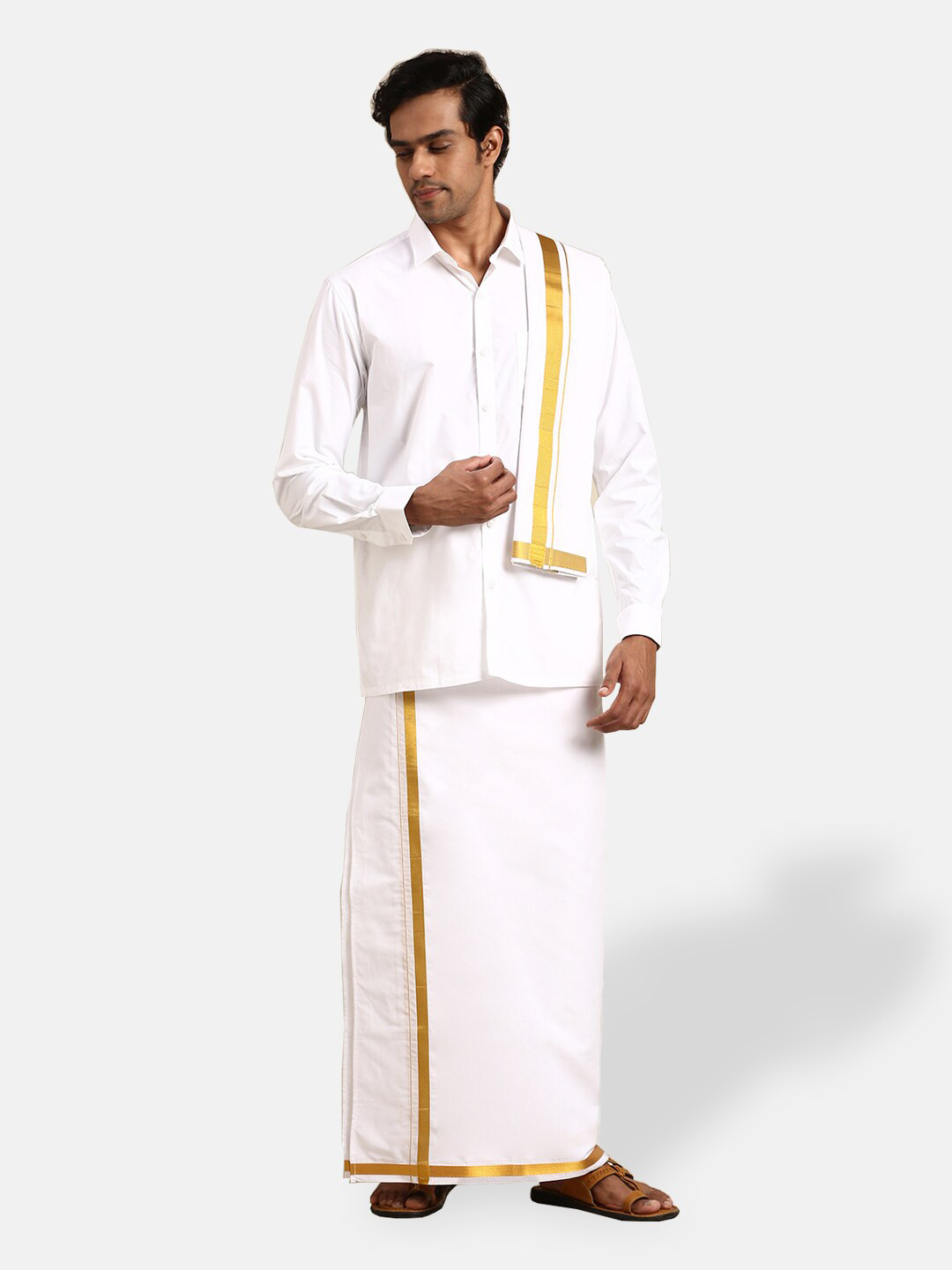Buy Ramraj Men Shirt With Veshti & Towel Set - Clothing Set for Men ...