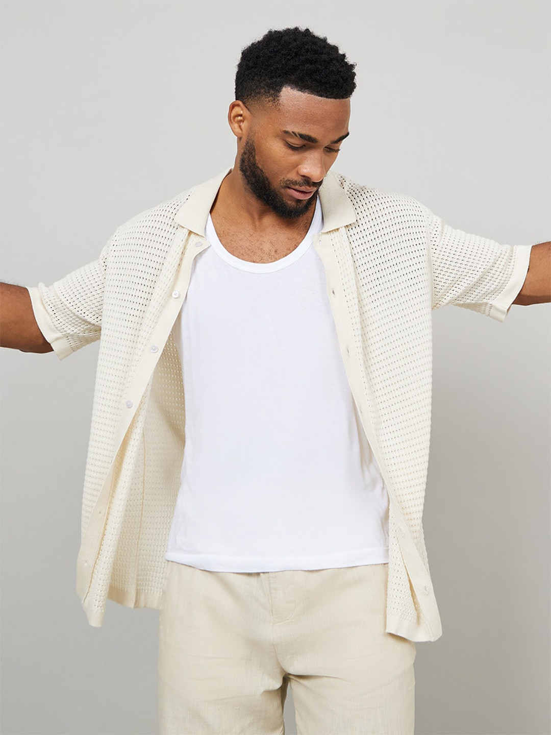 Buy Styli Premium Pointelle Mesh Knitted Shirt - Shirts for Men ...