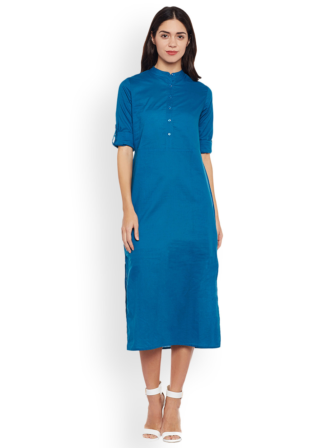 Buy LUCERO Women Blue Solid A Line Midi Dress - Dresses for Women ...