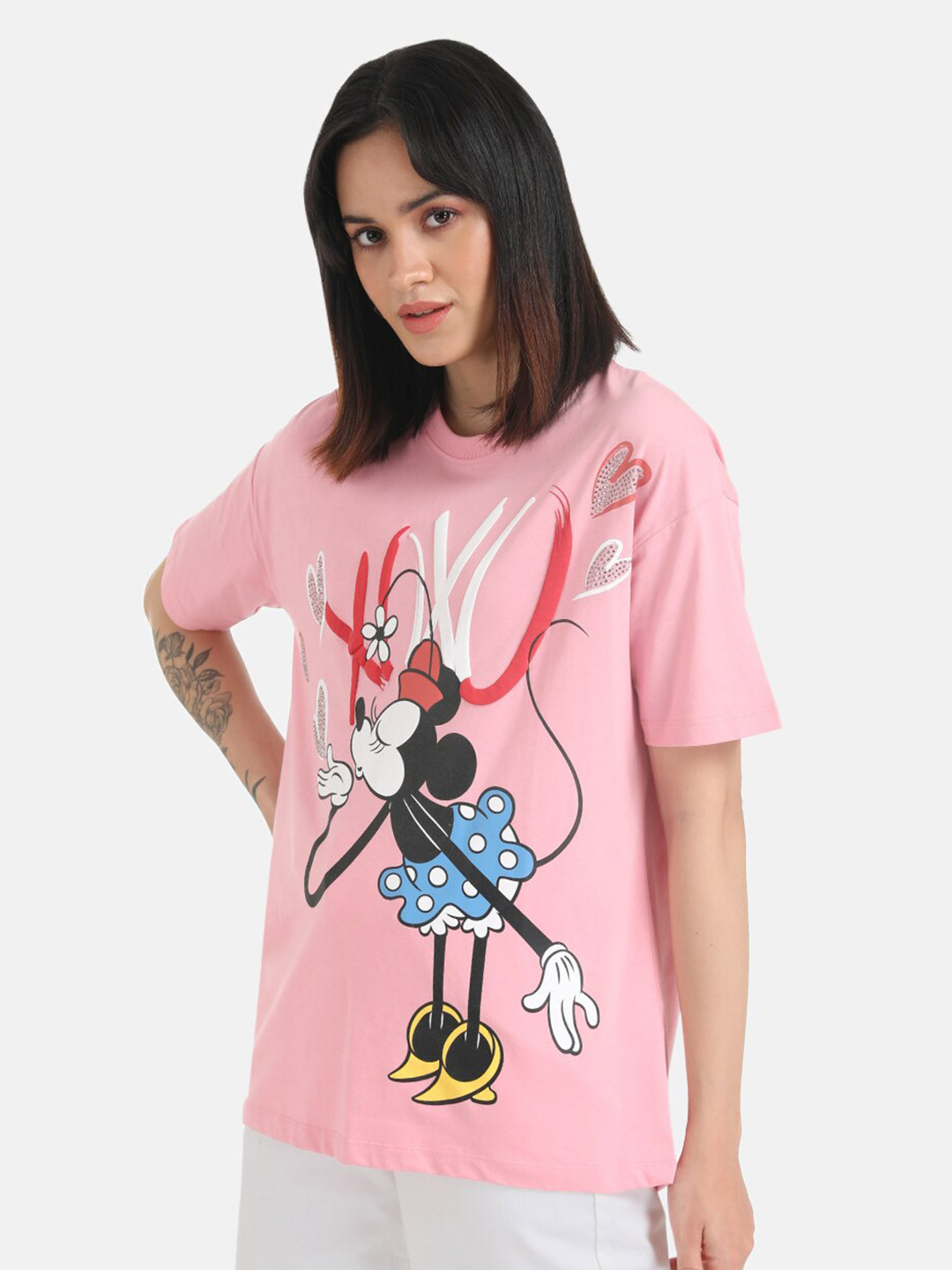 Buy Kazo Minnie Mouse Printed Drop Shoulder Sleeves Disney T Shirt ...
