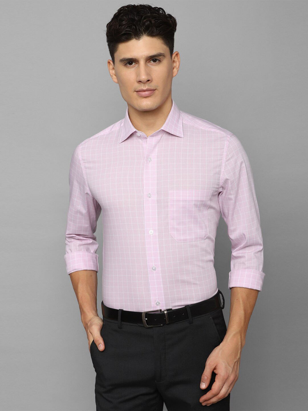 Buy Louis Philippe Men Pink Grid Tattersall Checks Opaque Checked ...