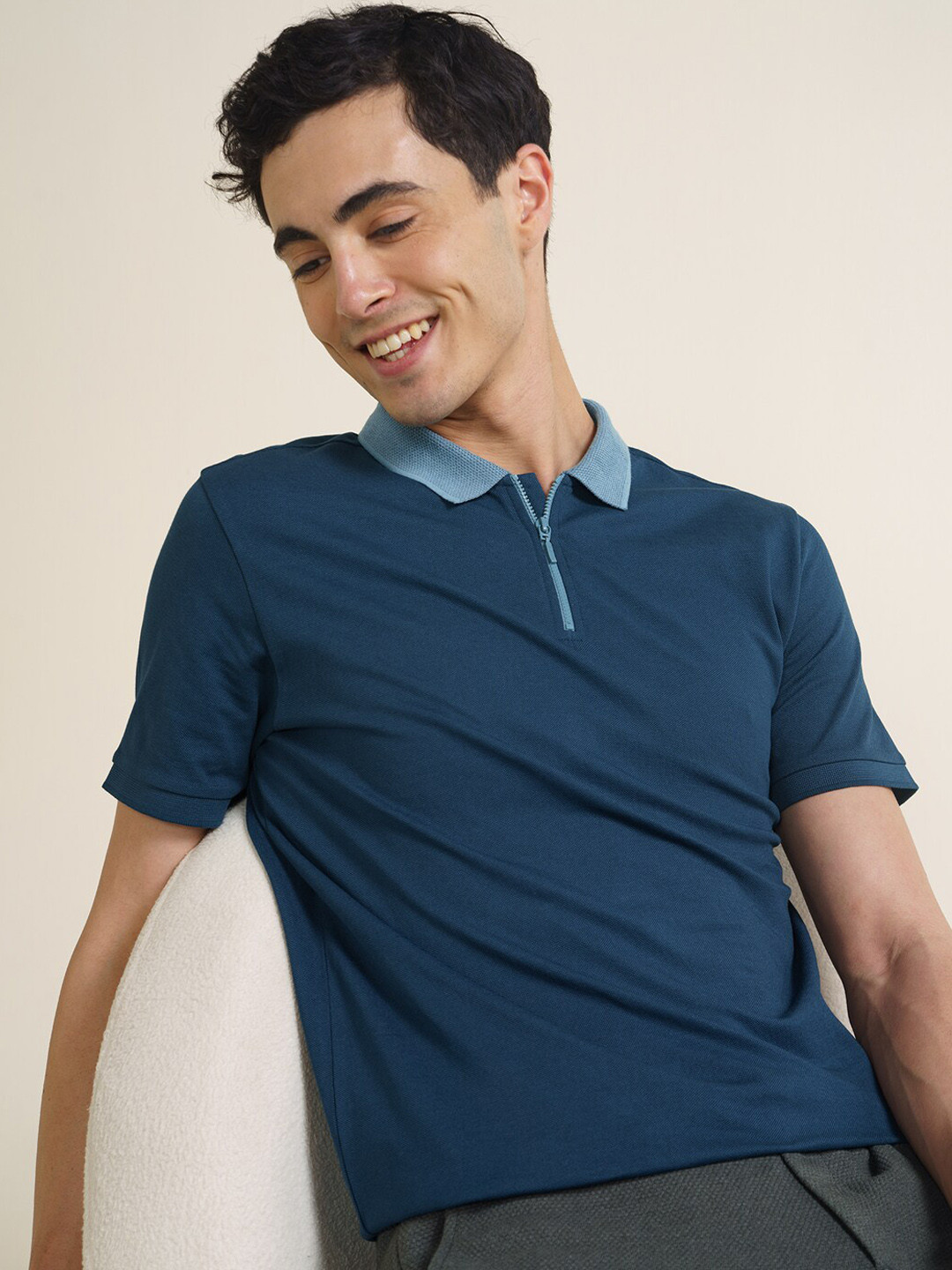 Buy DAMENSCH Men Contrast Polo Collar Constant All Degree ...