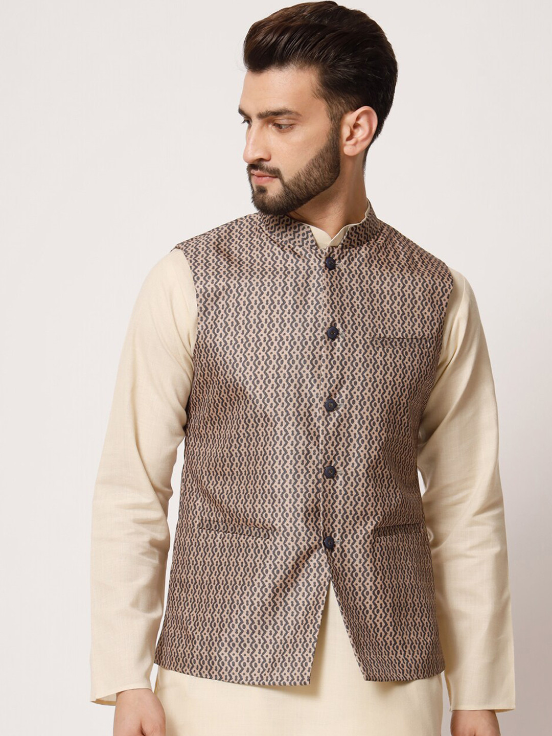 Buy MAXENCE Woven Design Mandarin Collar Pure Silk Nehru Jacket - Nehru ...