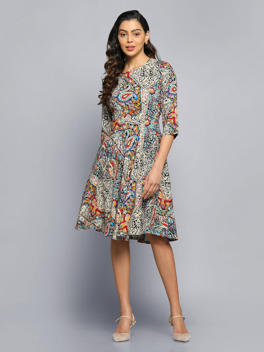 Buy PowerSutra Round Neck Ethnic Motifs Printed A Line Dress - Dresses ...