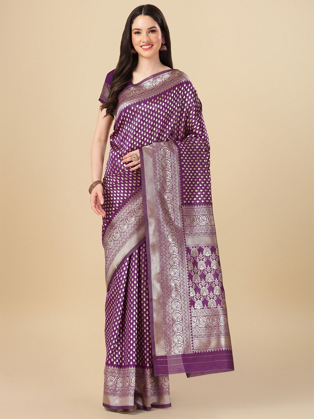 Buy KALINI Ethnic Motif Woven Design Zari Art Silk Banarasi Saree ...
