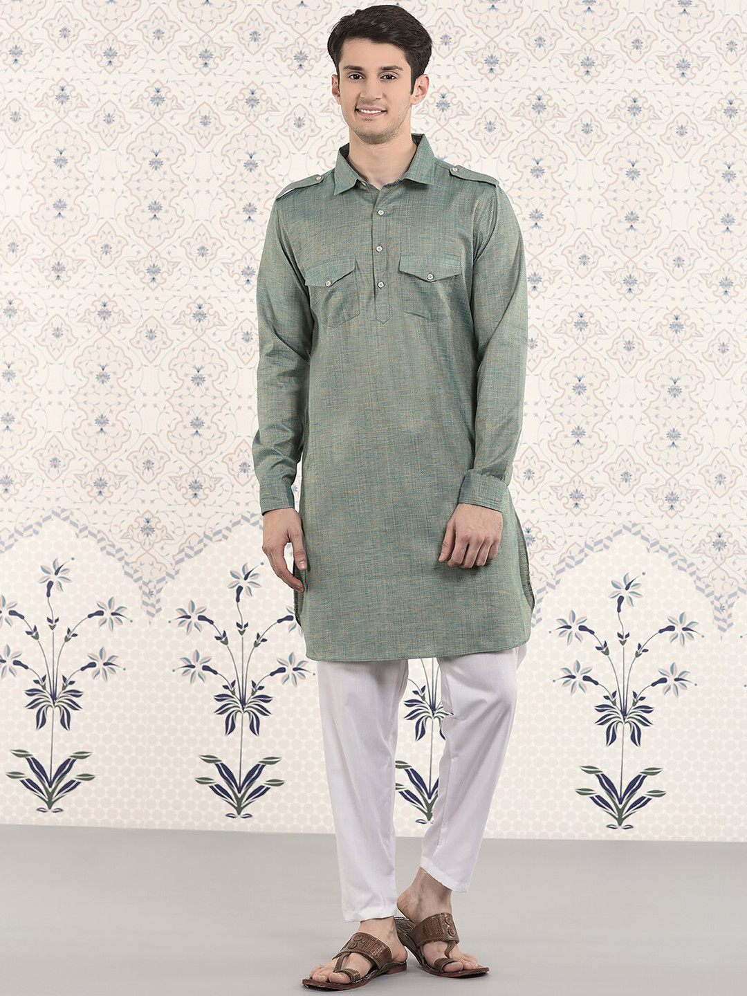 Buy Ode By House Of Pataudi Woven Design Shirt Collar Long Sleeves ...
