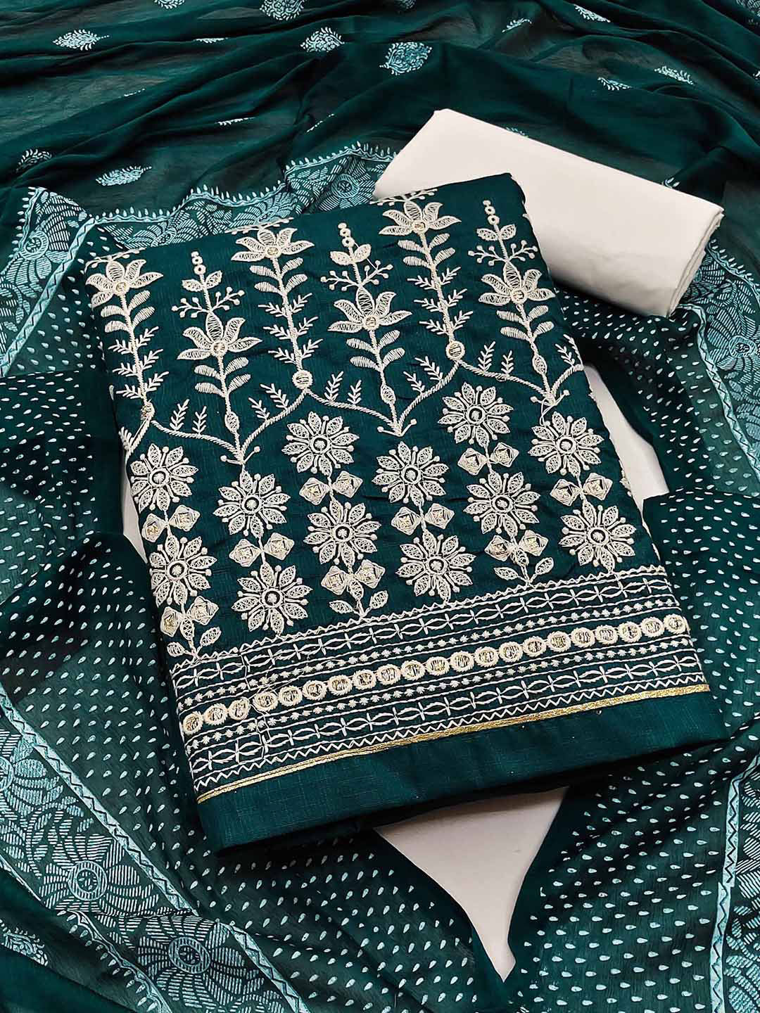 Buy KALINI Embroidered Pure Cotton Unstitched Dress Material - Dress ...