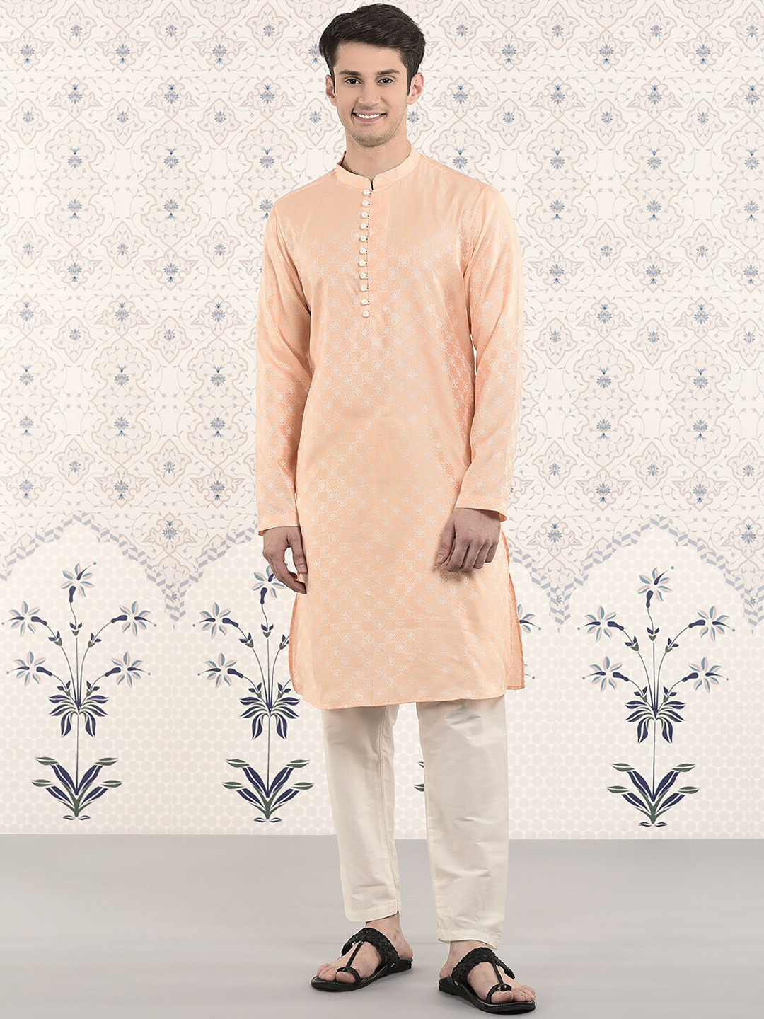 Buy Ode By House Of Pataudi Geometric Woven Design Regular Kurta With ...