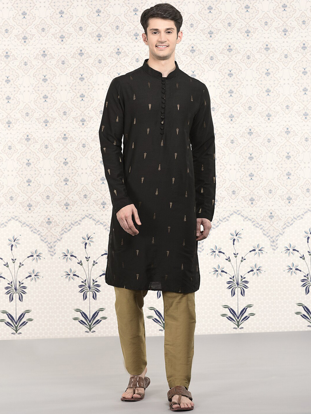 Buy Ode By House Of Pataudi Geometric Printed Mandarin Collar Regular ...