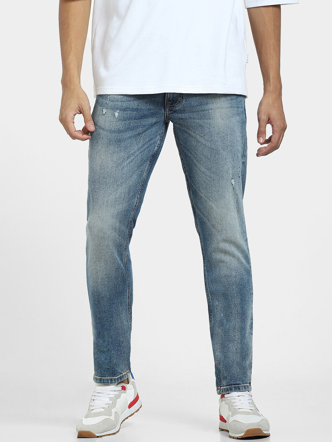 Buy Jack & Jones Men Slim Fit Low Rise Low Distressed Cotton Jeans ...